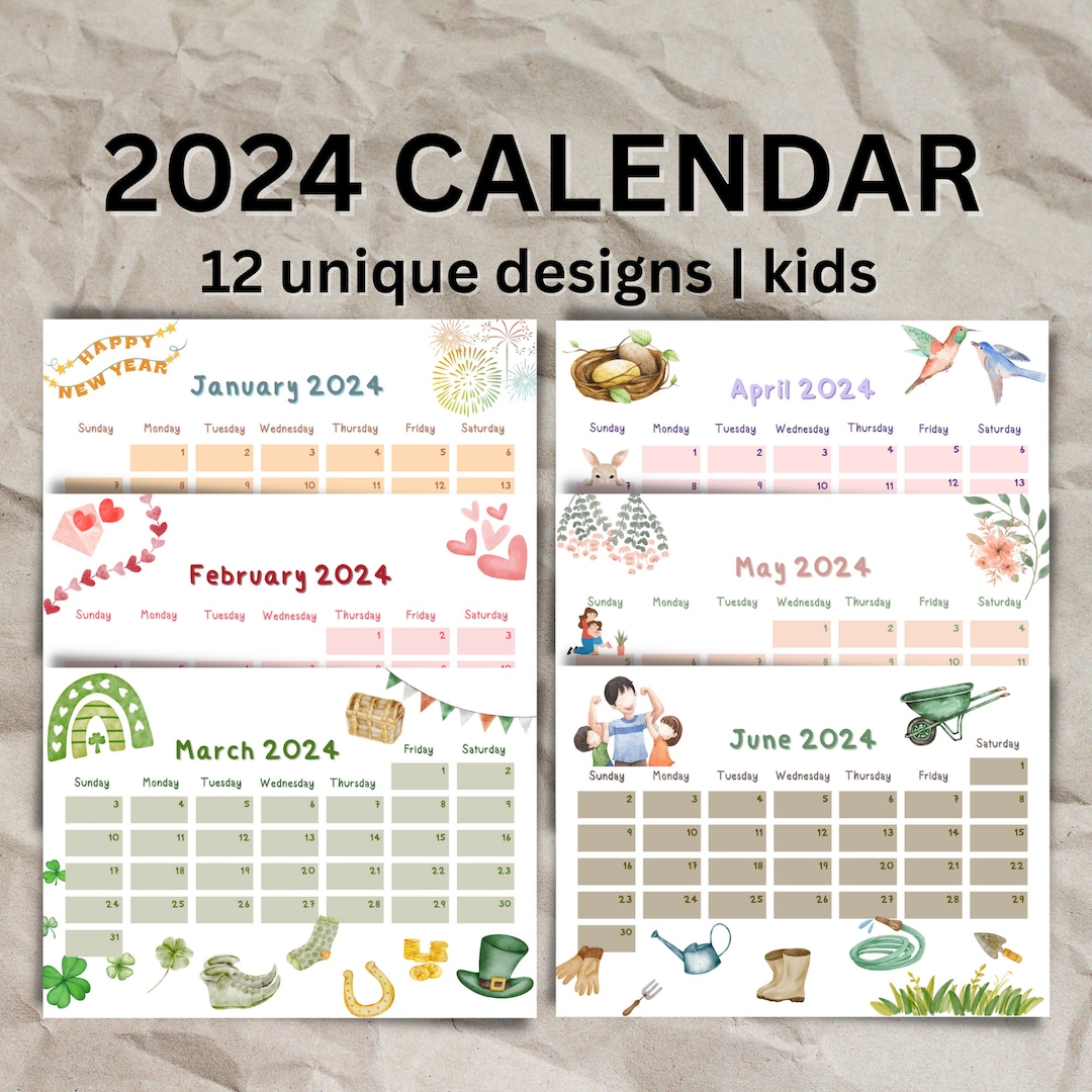 Printable Calendars 2024, Kids Calendar, Homeschool Calendar, Printable ...
