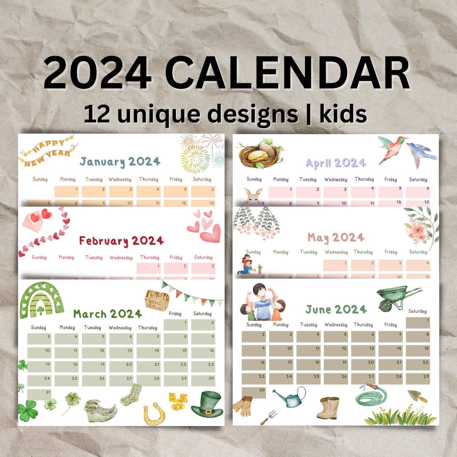 Printable Calendars 2024, Kids Calendar, Homeschool Calendar, Printable ...