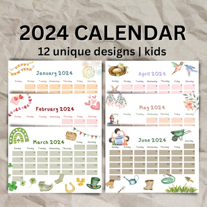 Printable Calendars 2024, Kids Calendar, Homeschool Calendar, Printable ...
