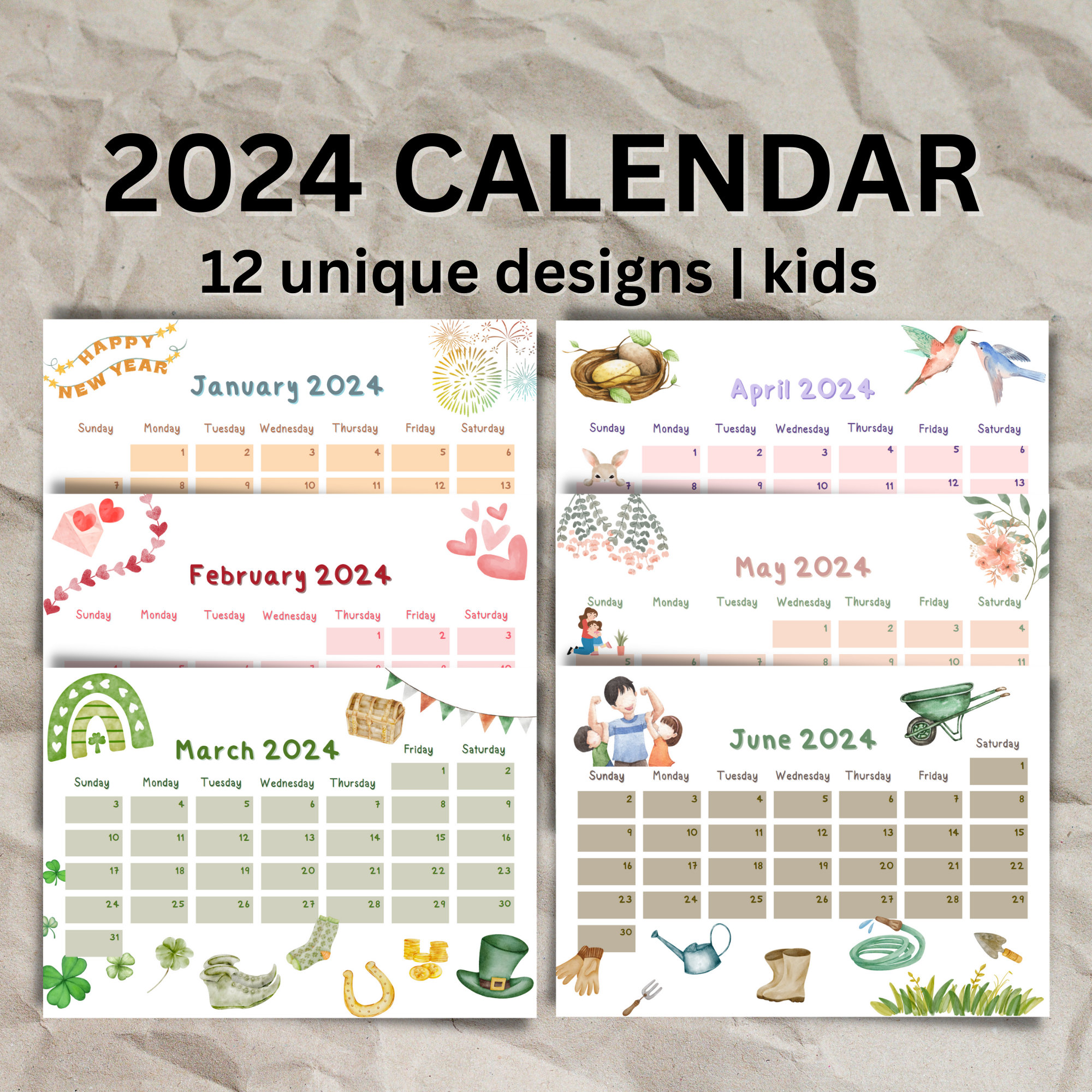 Printable Calendars 2024, Kids Calendar, Homeschool Calendar, Printable ...