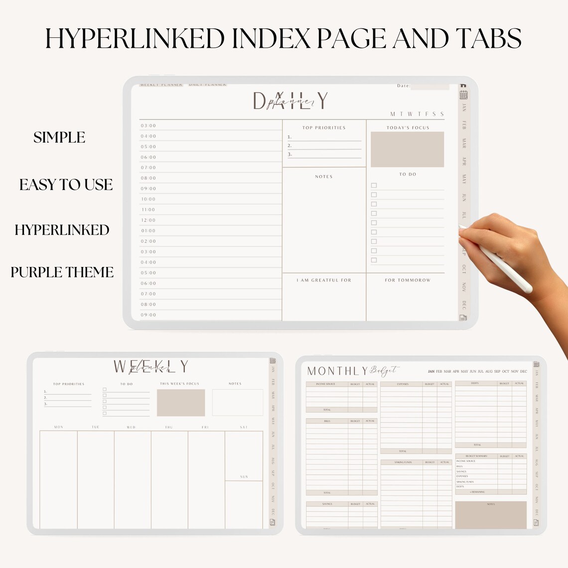 A Simple Digital Planner Beige, Undated Digital Planner, Goodnotes ...