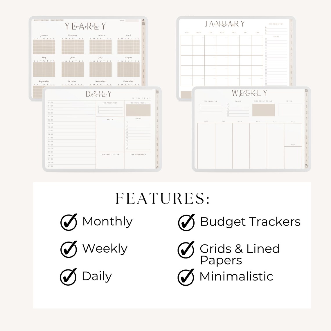 A Simple Digital Planner Beige, Undated Digital Planner, Goodnotes ...