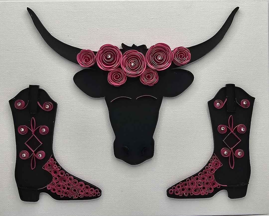 Quilling Art, Cowboy Boots, Bull Head, Flowers, Rhinestone Art - Etsy