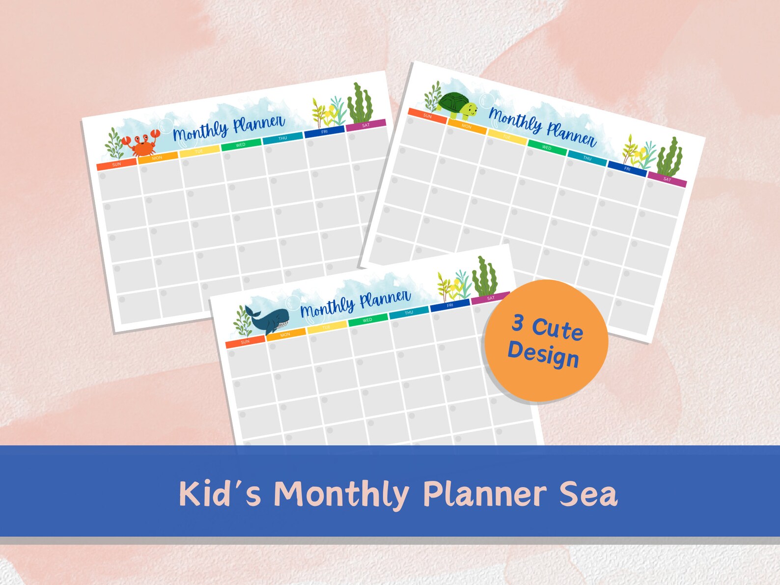 Kid's Monthly Planner Sea. Kids Activity Chart. Kids Daily Calendar ...