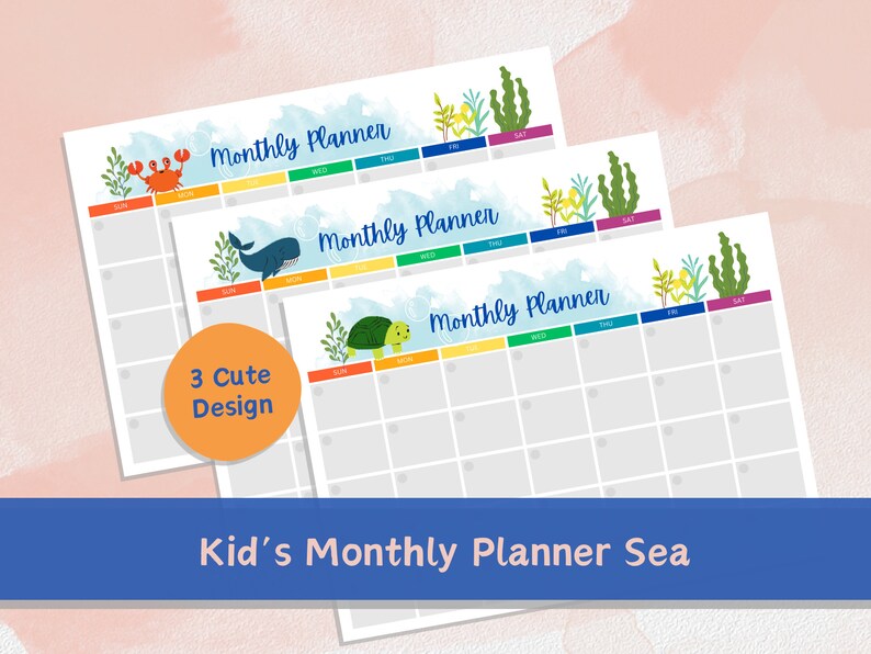Kid's Monthly Planner Sea. Kids Activity Chart. Kids Daily Calendar ...