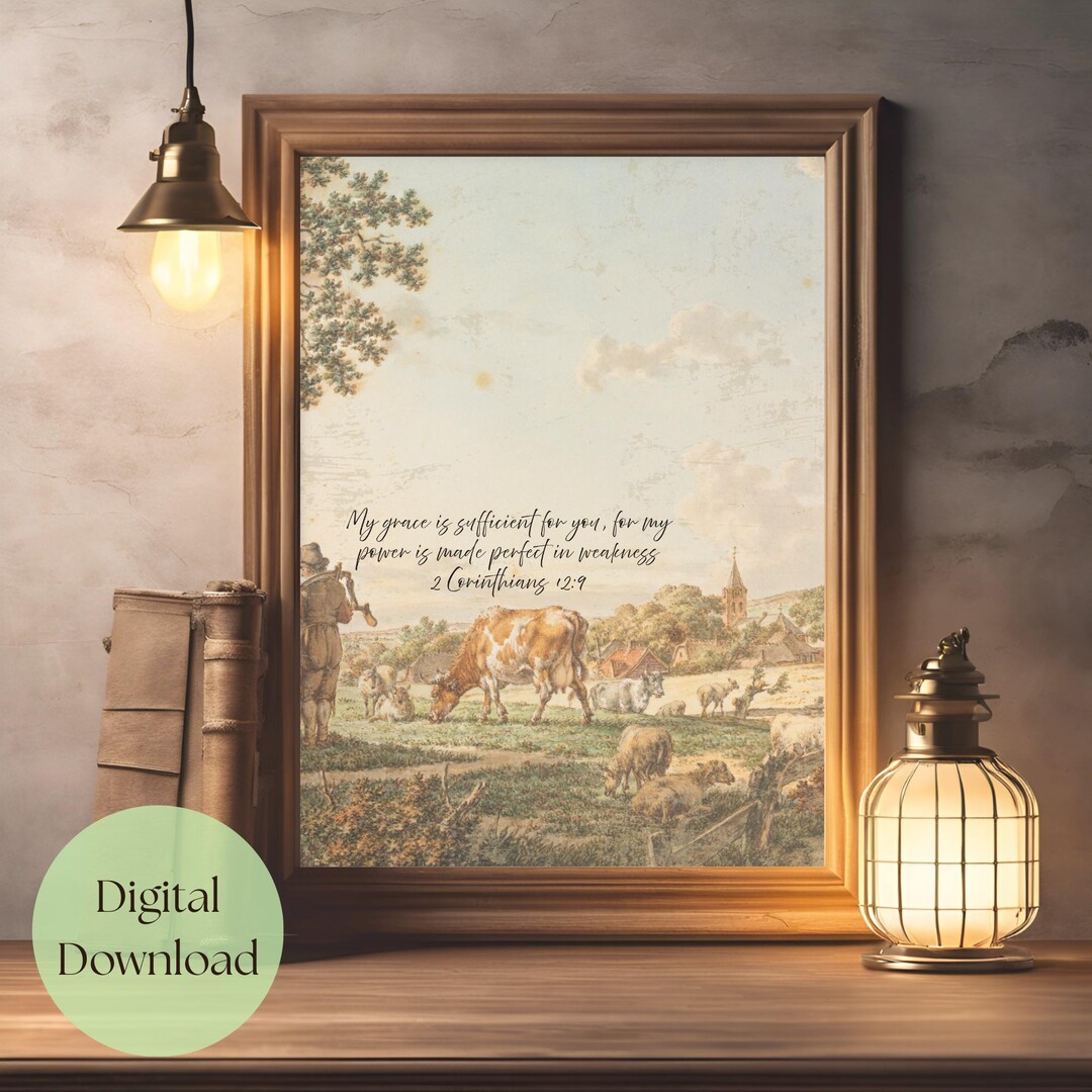 Farmhouse Bible Verse Art – 2 Corinthians 12:9, Rustic Christian Print ...