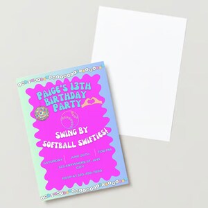 Softball Birthday Invitation, Taylor Swift Invite, Editable Team Party ...