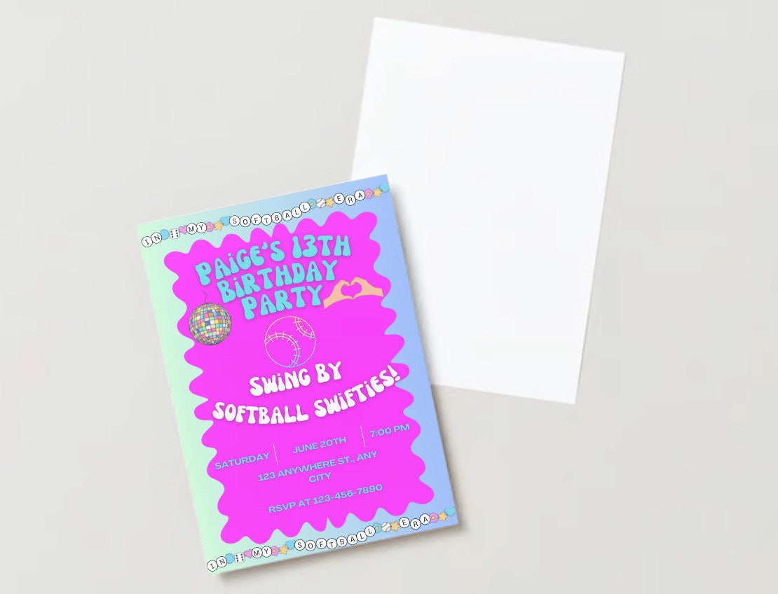 Softball Birthday Invitation, Taylor Swift Invite, Editable Team Party ...