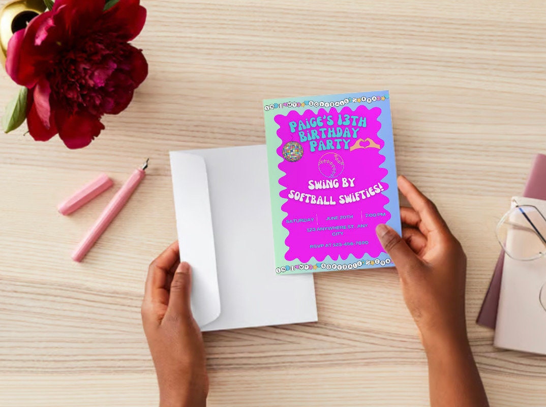 Softball Birthday Invitation, Taylor Swift Invite, Editable Team Party ...