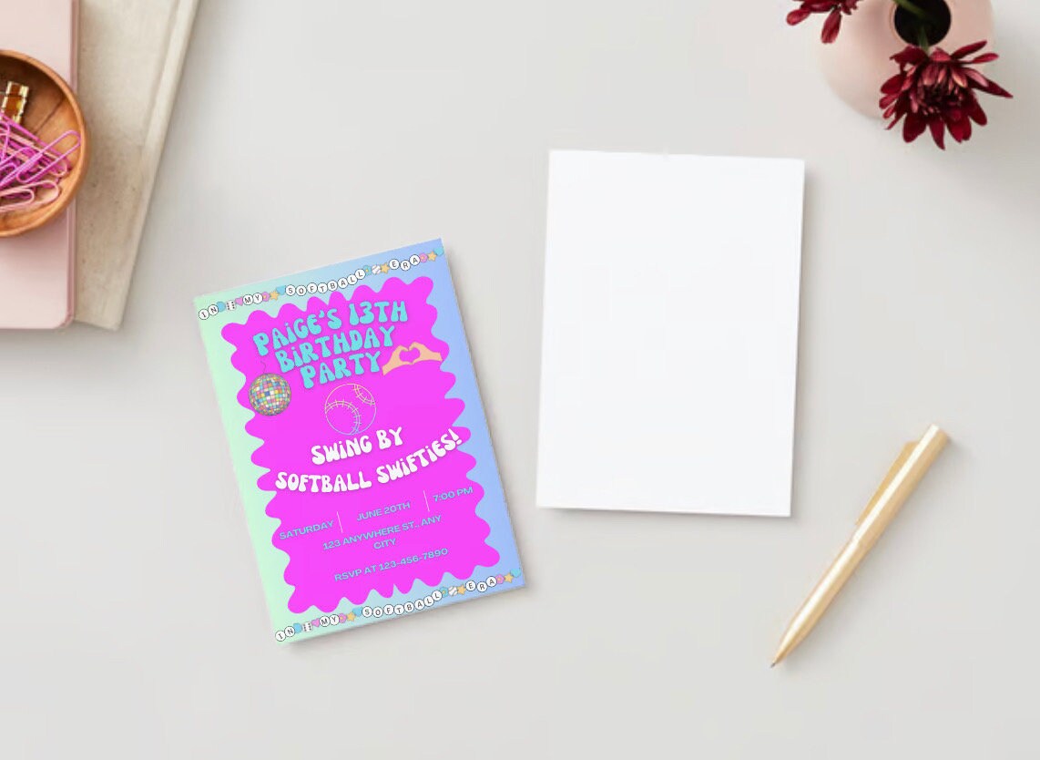 Softball Birthday Invitation, Taylor Swift Invite, Editable Team Party ...