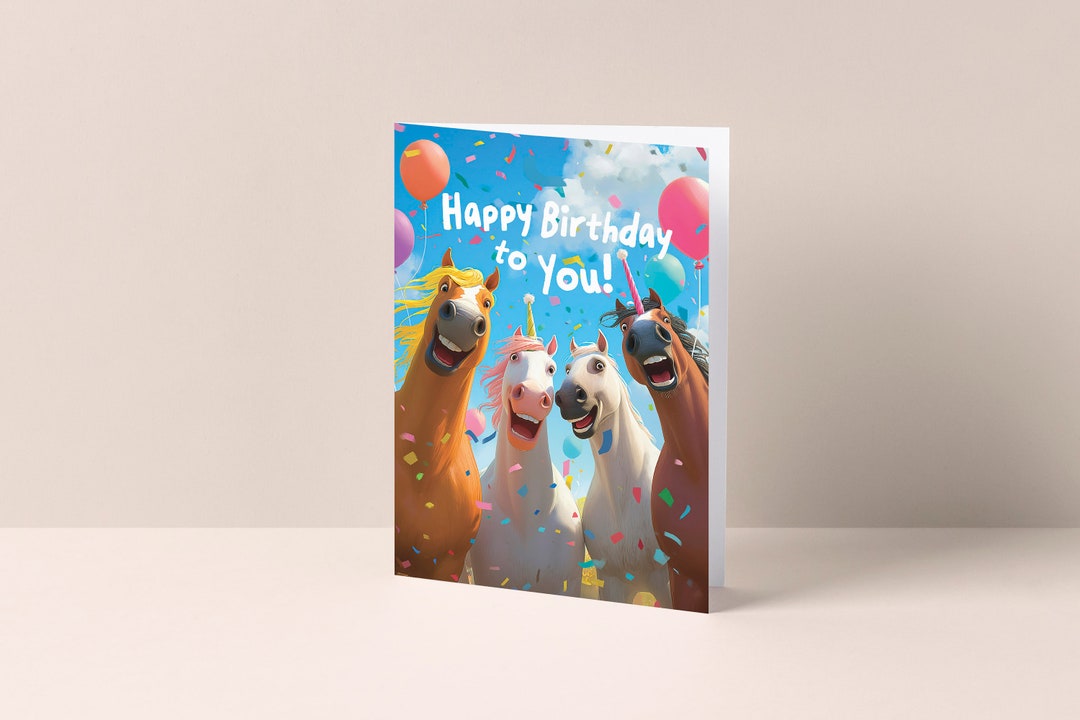Four Horses With Cheesy Smiles Wishing a Happy Birthday Greeting Card ...