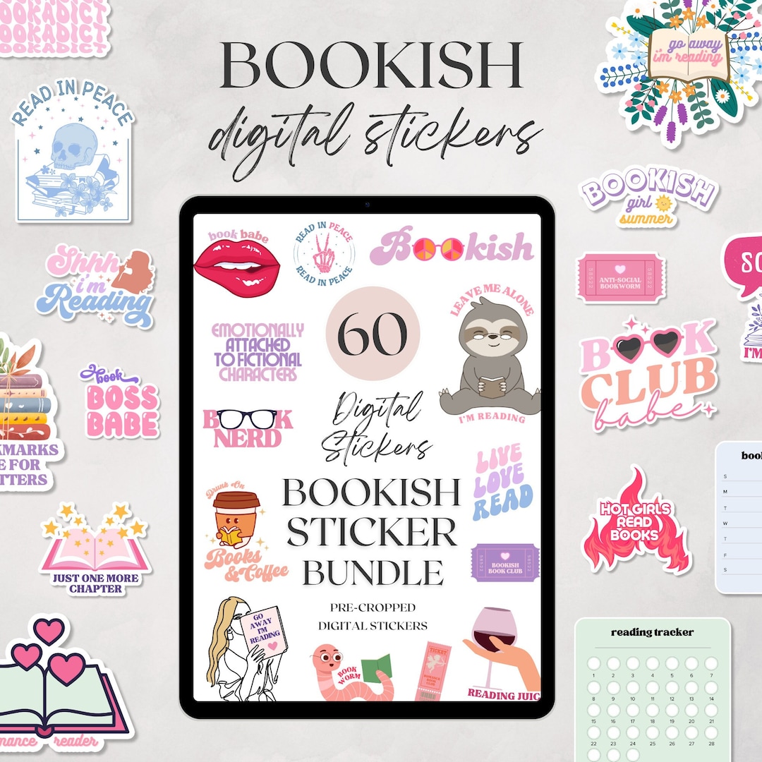 60+ Digital Bookish Sticker Bundle, Printable Bookish Stickers, Bookish ...