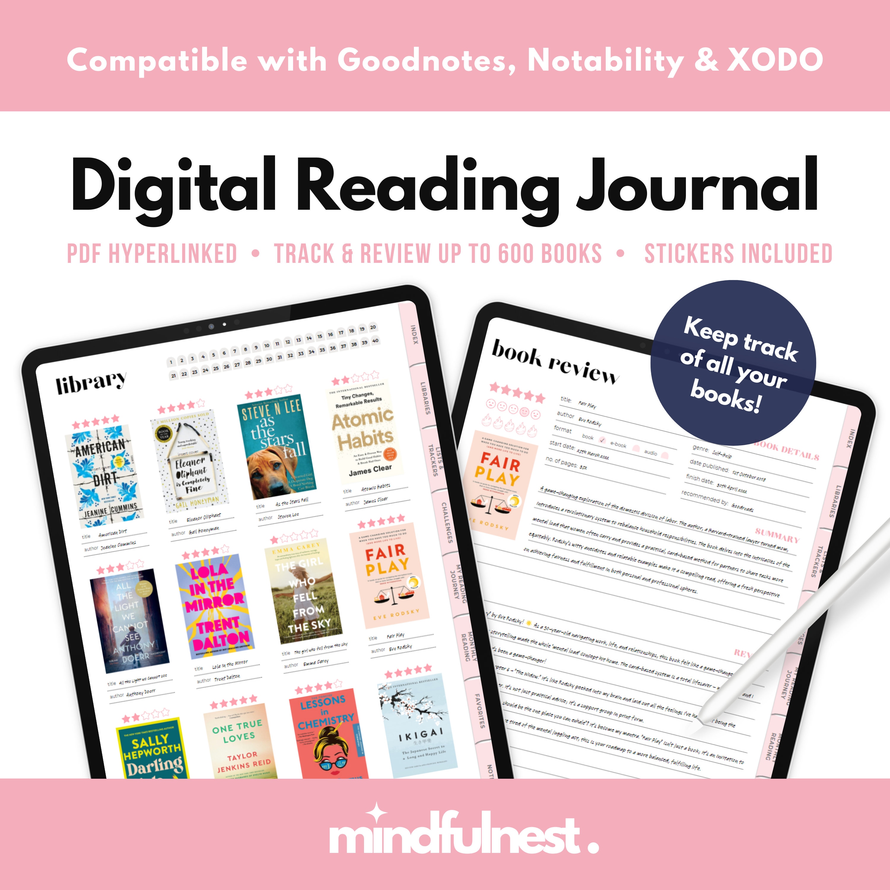 Digital Reading Journal, Portrait Reading Journal, Reading Journal ...