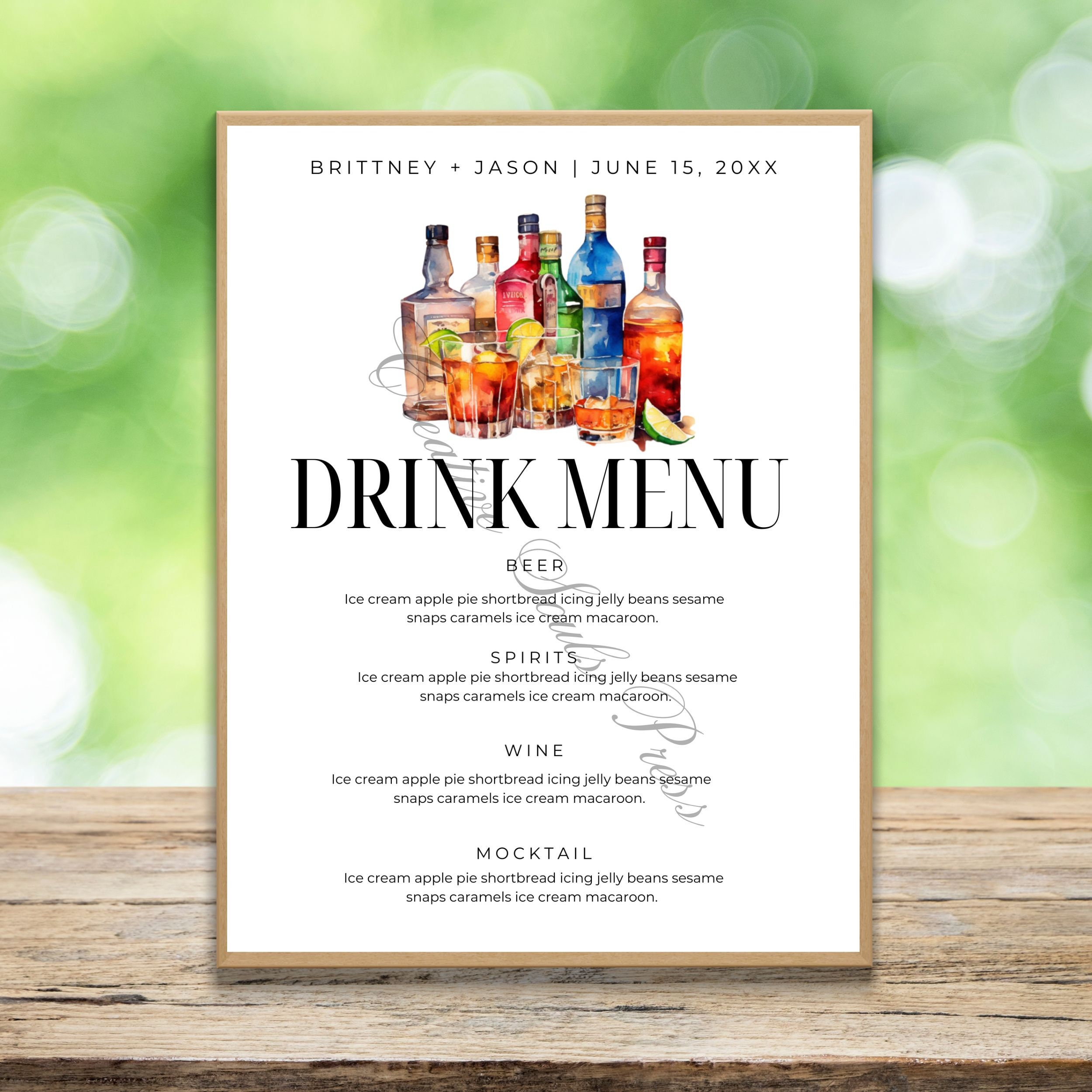 Modern Drink Menu Templates Weddings, Cash Bar, Club, Private Events ...