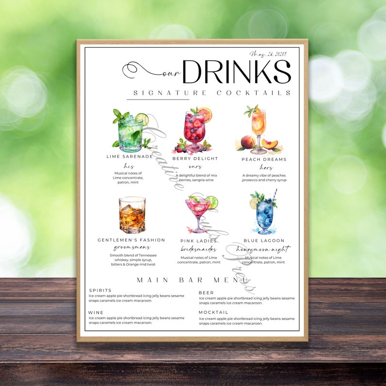 Modern Drink Menu Templates Weddings, Cash Bar, Club, Private Events ...