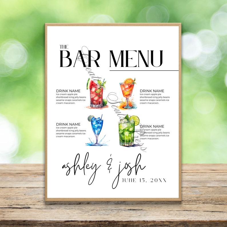 Modern Drink Menu Templates Weddings, Cash Bar, Club, Private Events ...