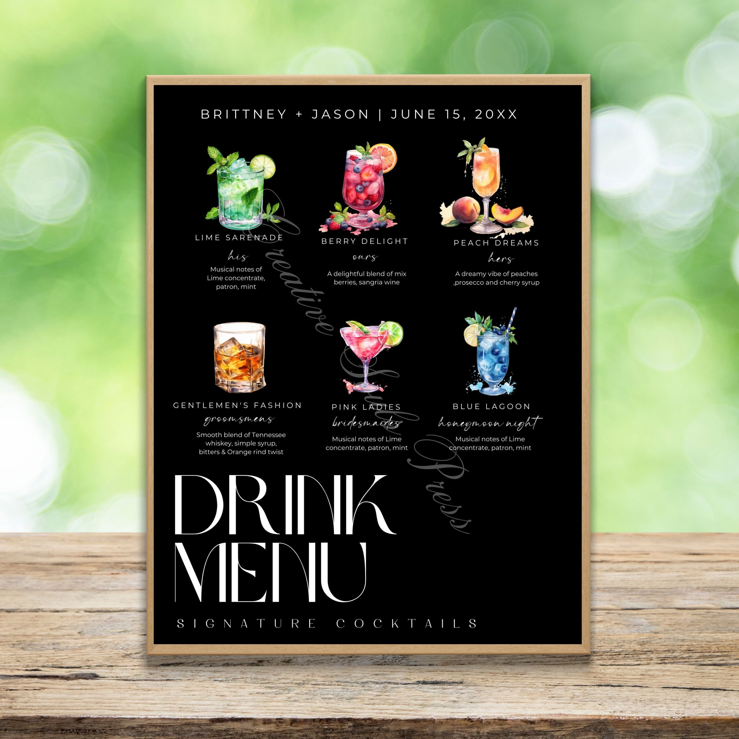 Modern Drink Menu Templates Weddings, Cash Bar, Club, Private Events ...