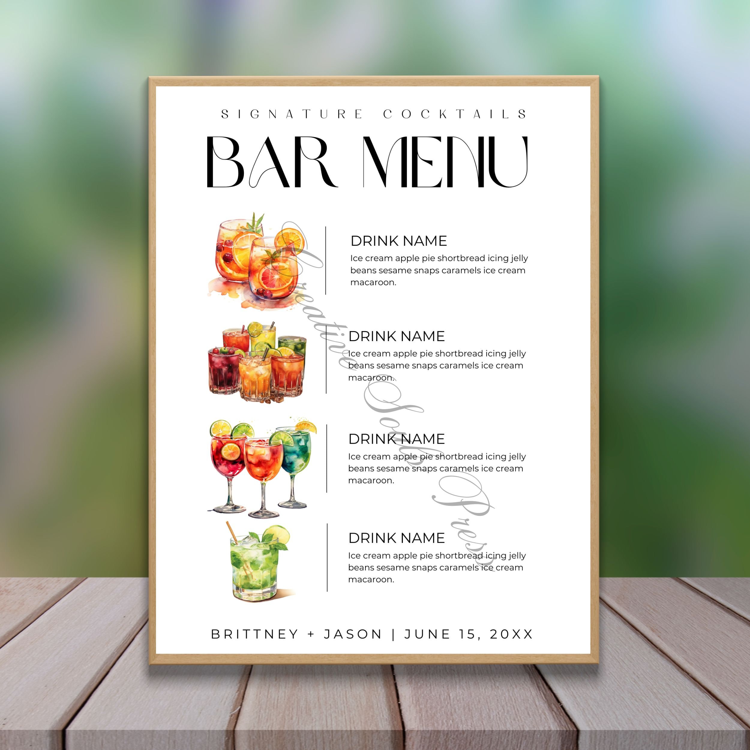 Modern Drink Menu Templates Weddings, Cash Bar, Club, Private Events ...