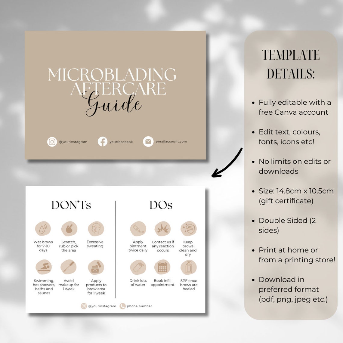 Microblading Aftercare Guide Card Template, Printable Brow Cards, Brow ...