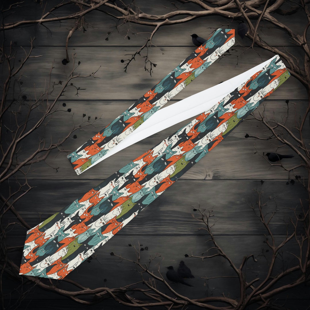 I Love My Crazy Cat Necktie Cartoon Illustrated Abstract Art Gift Nerdy ...