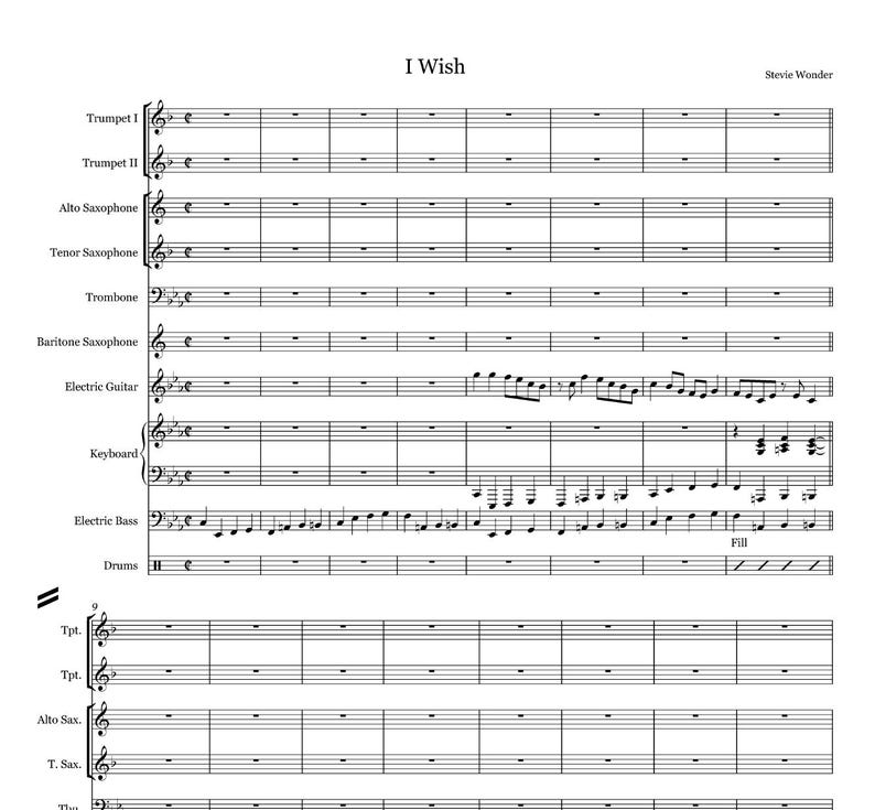 Horn Charts for "i Wish" by Stevie Wonder (6 Horns Plus Keys, Bass ...