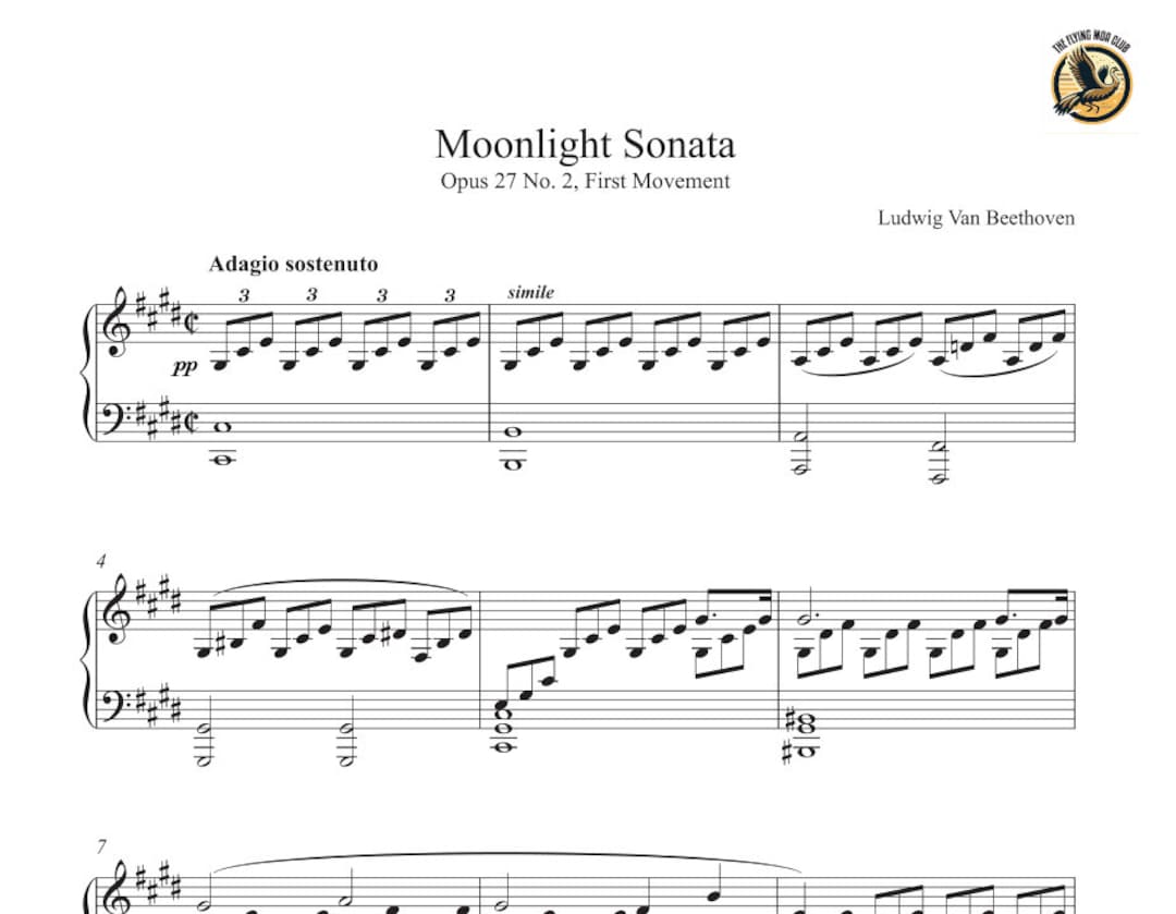 Moonlight Sonata by Ludwig Van Beethoven, Piano Sheet Music - Etsy