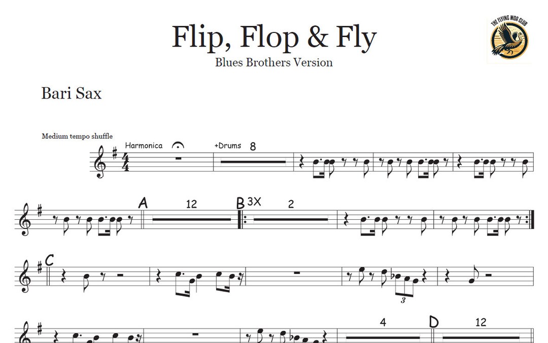 Horn Charts for flip, Flop & Fly by the Blues Brothers baritone Sax ...