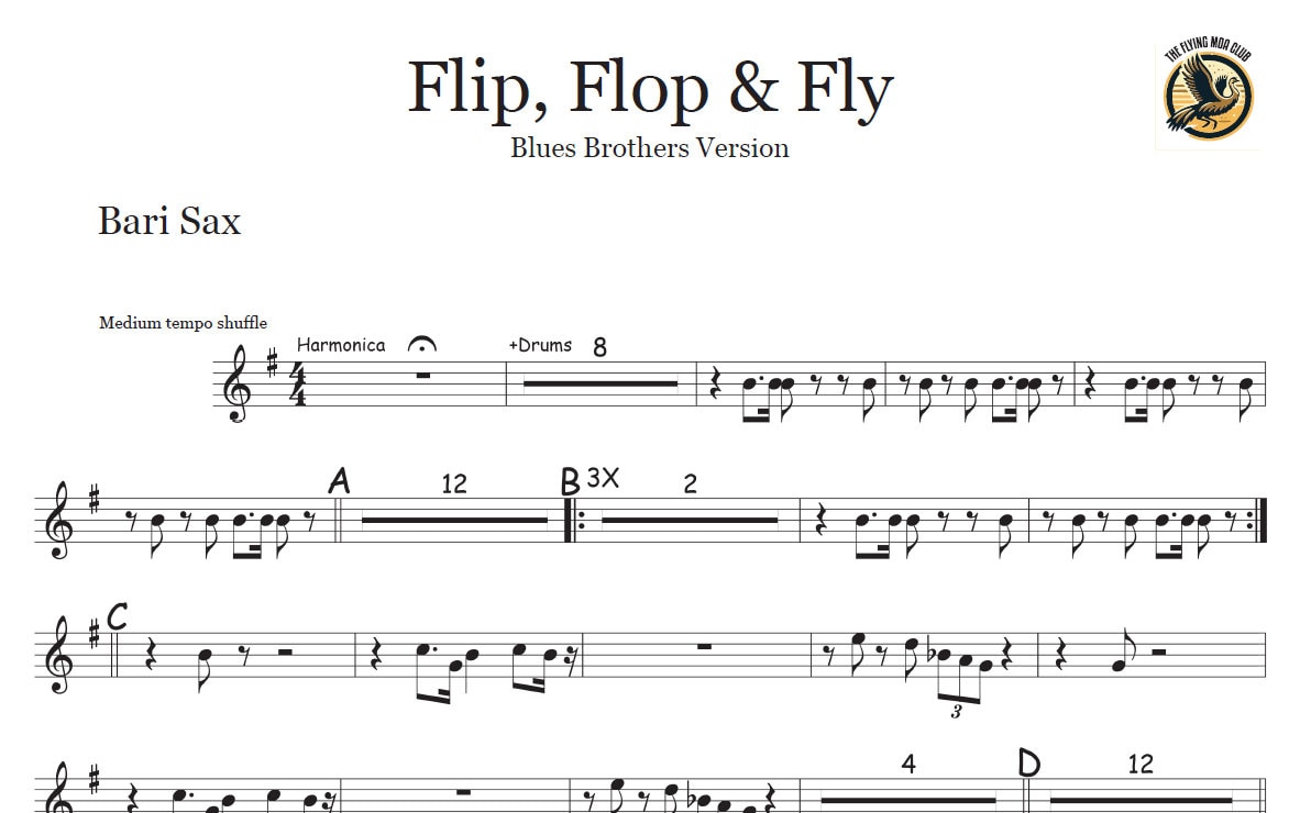 Horn Charts for "flip, Flop & Fly" by the Blues Brothers (baritone Sax ...