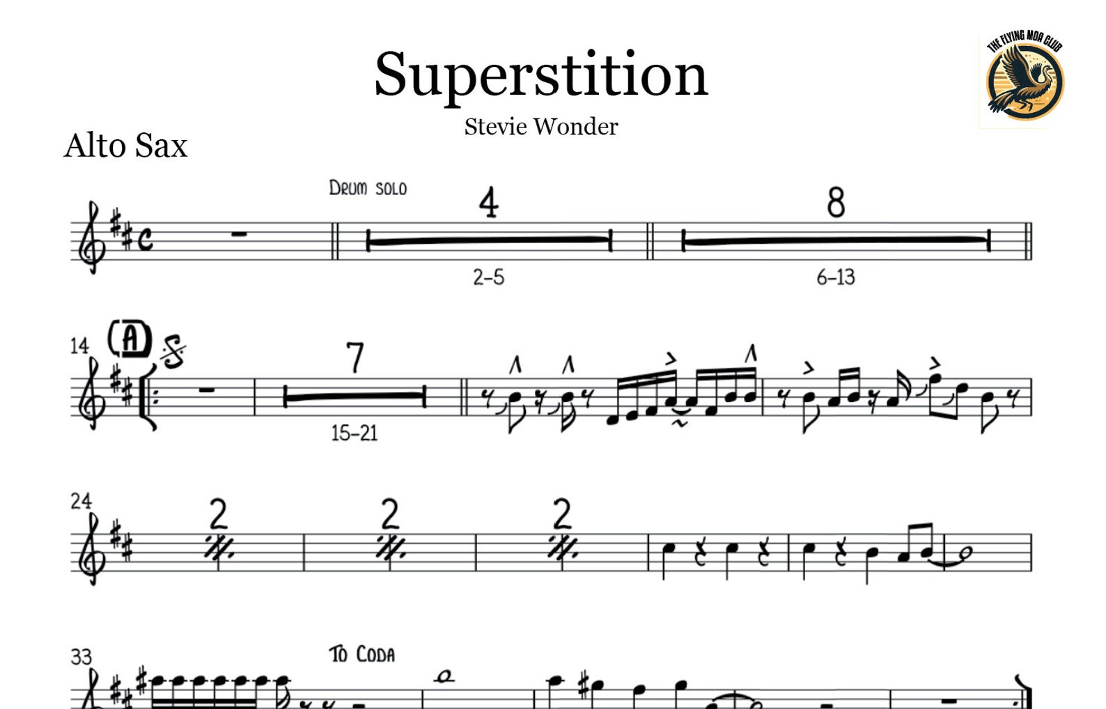 Horn Charts for "superstition" by Stevie Wonder (5 Horns Plus Keys ...