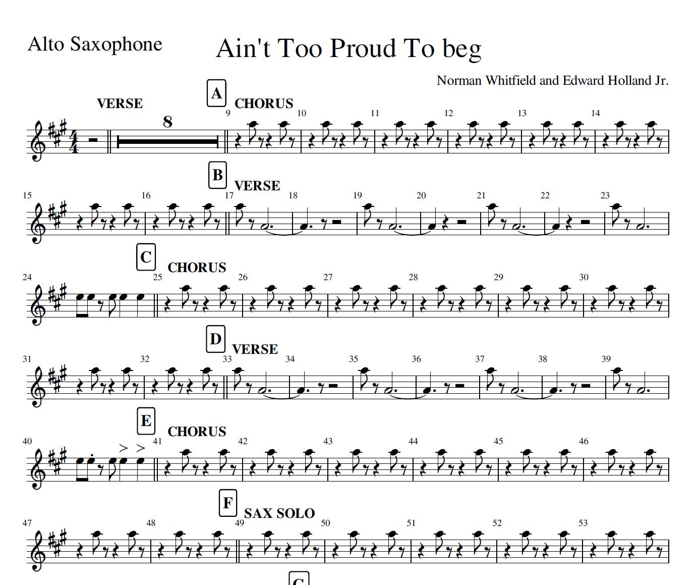 Horn Charts for "ain't Too Proud to Beg" by the Temptations (4 Horns ...