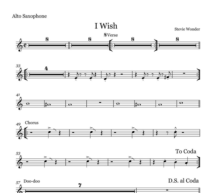 Horn Charts for "i Wish" by Stevie Wonder (6 Horns Plus Keys, Bass ...