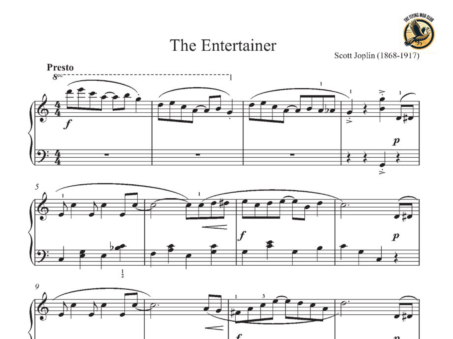 The Entertainer by Scott Joplin, Piano Sheet Music - Intermediate Level - Etsy
