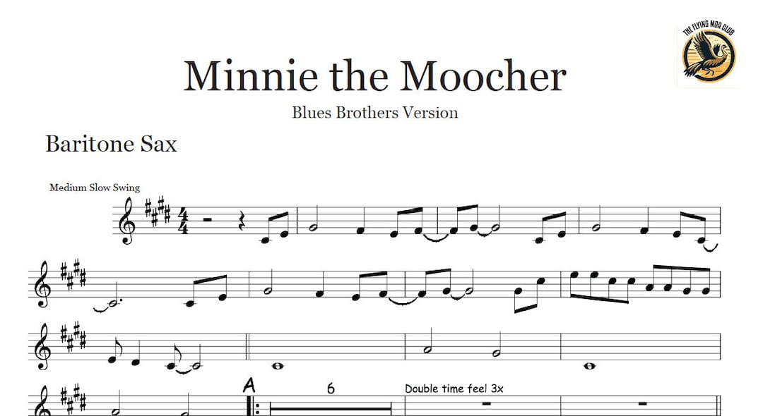 Horn Charts for minnie the Moocher by the Blues Brothers baritone Sax ...