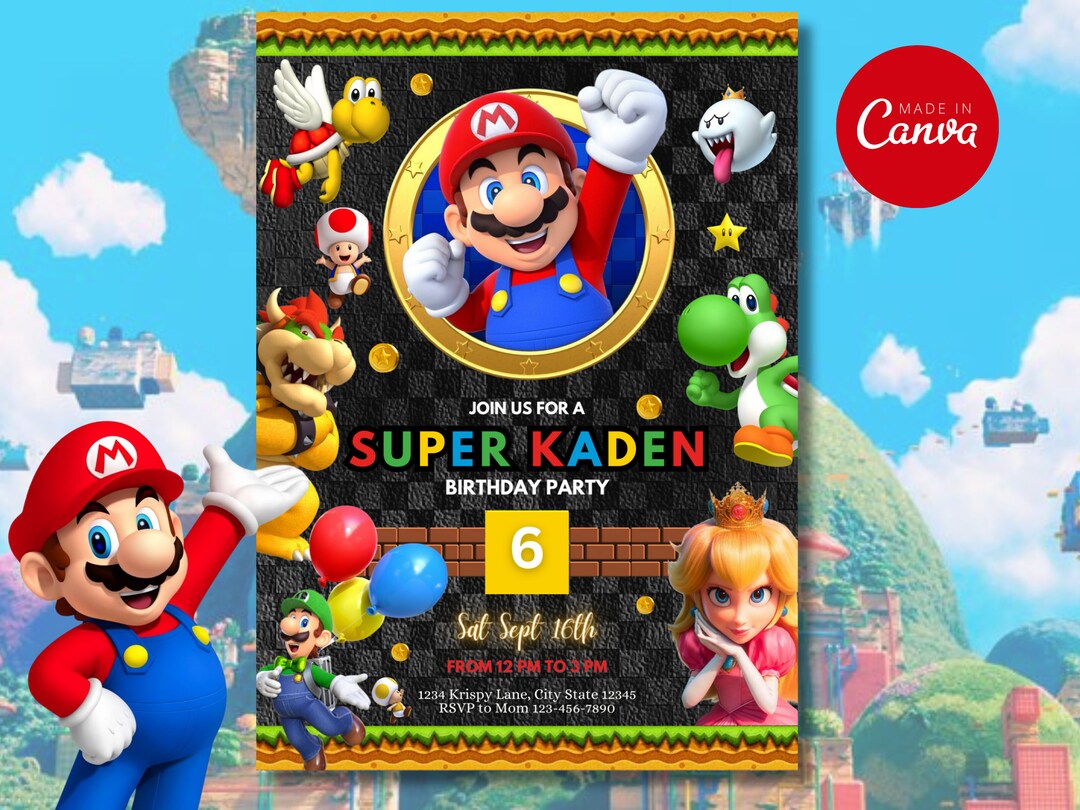 Mario Bros Invitation, Super Mario Birthday Invitation, Super Brothers ...