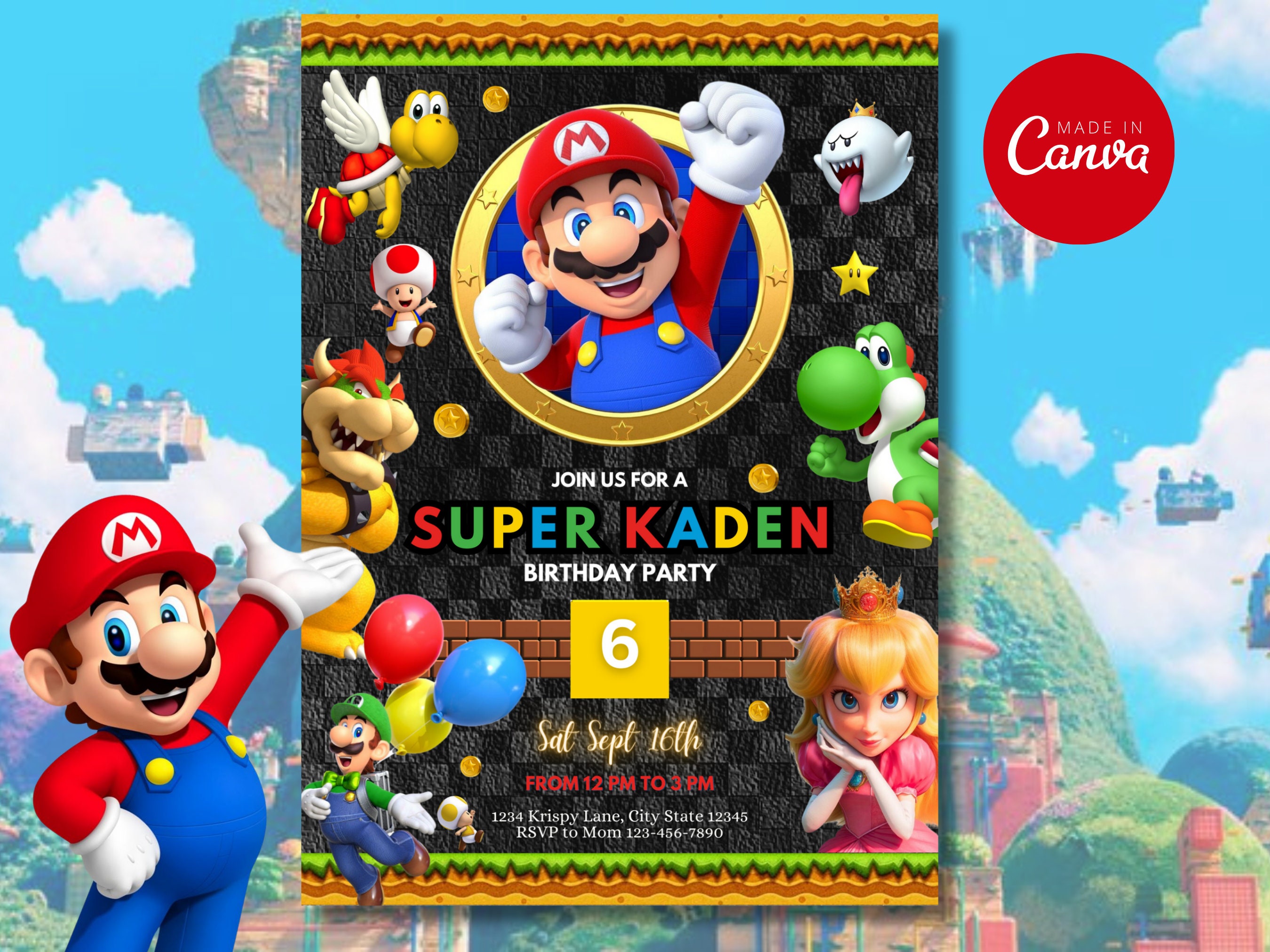 Mario Bros Invitation, Super Mario Birthday Invitation, Super Brothers ...