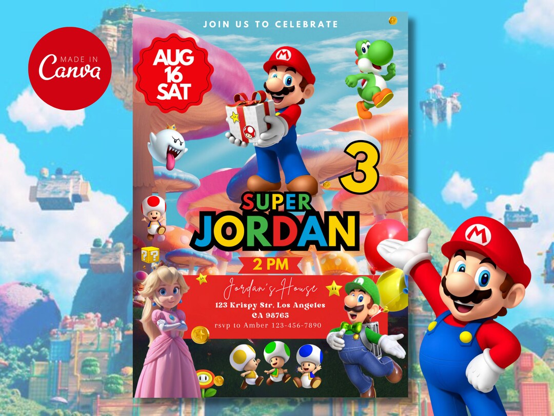 Mario Bros Invitation, Super Mario Birthday Invitation, Super Brothers ...
