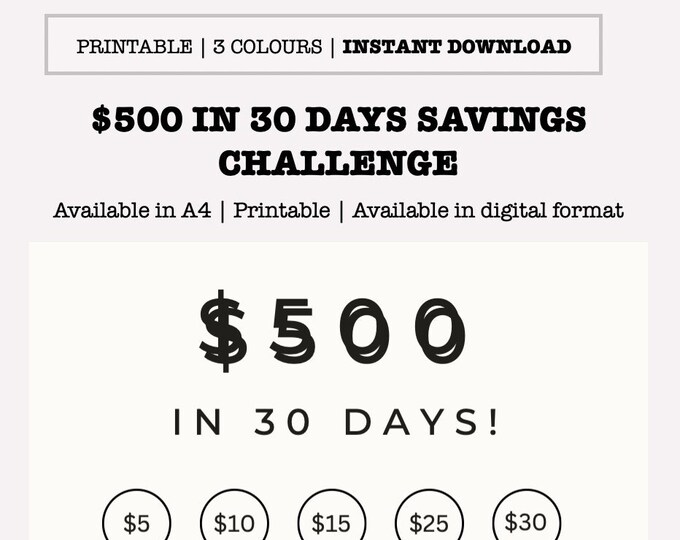 500 Money Saving Challenge | Save 500 in 30 Days | Printable 500 ...