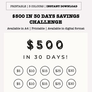 500 Money Saving Challenge | Save 500 in 30 Days | Printable 500 ...