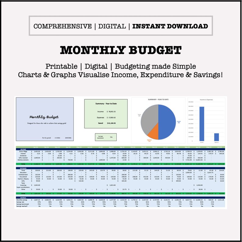 Monthly Budget Tracker Financial Planner Income and Expenditure ...