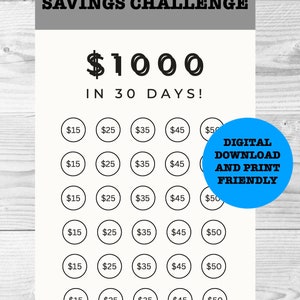 1,000 Money Saving Challenge | Save 1000 in 30 Days | Printable 1000 ...