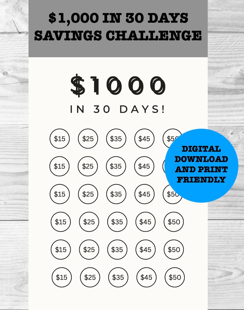 1,000 Money Saving Challenge | Save 1000 in 30 Days | Printable 1000 ...