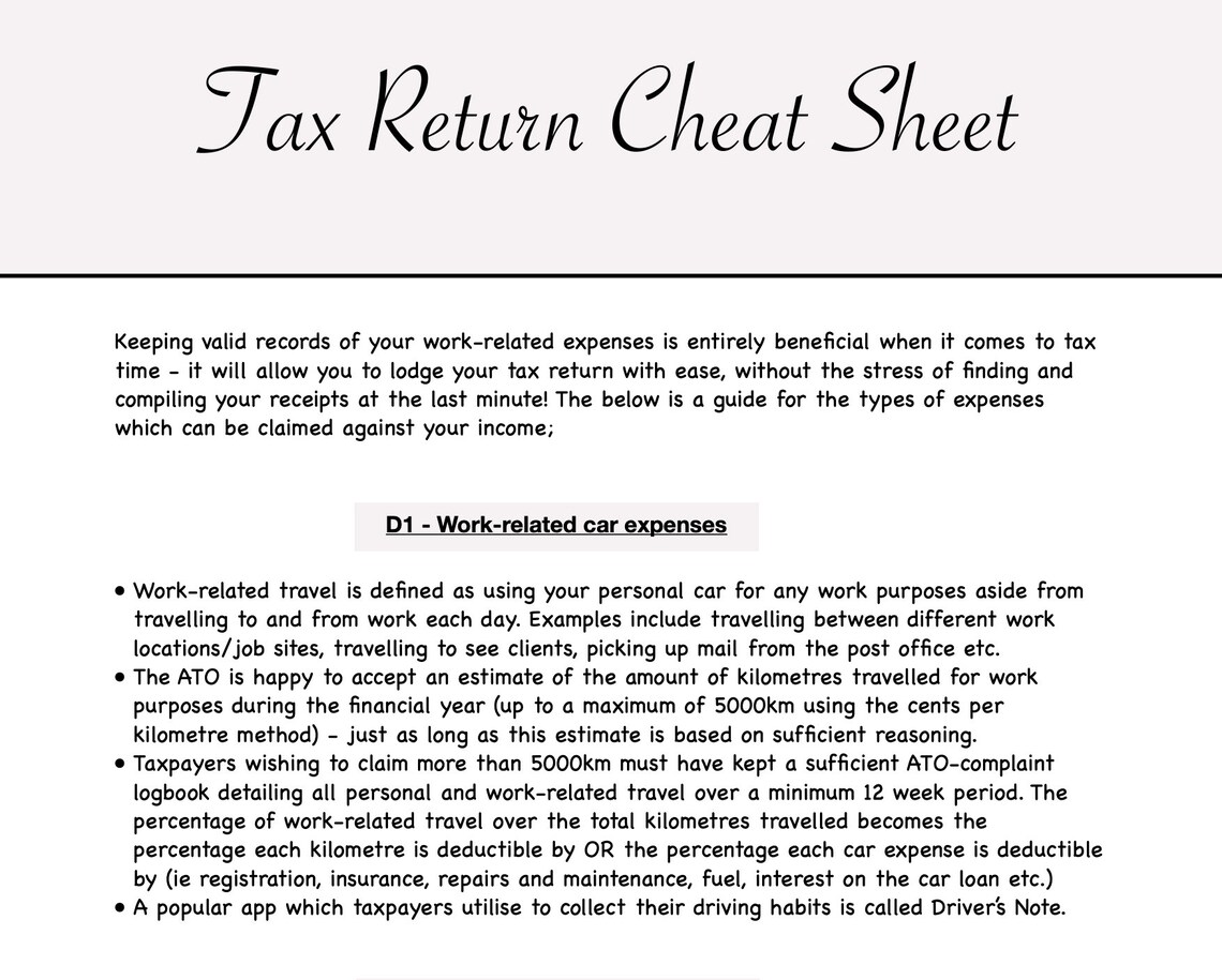 2024 Australian Tax Return Cheat Sheet | Individual Tax Return ...