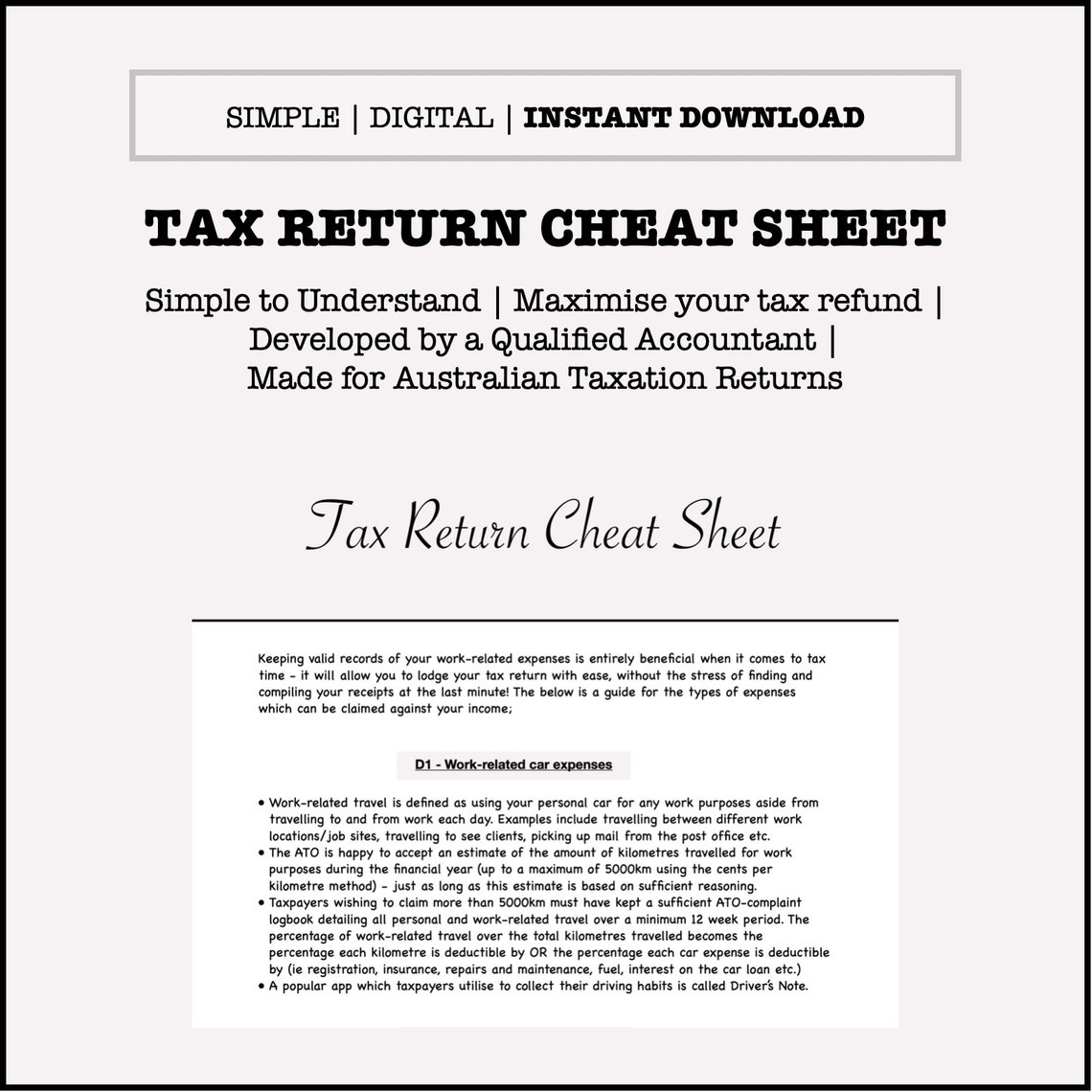 2024 Australian Tax Return Cheat Sheet | Individual Tax Return Deductions List | Guide to ...