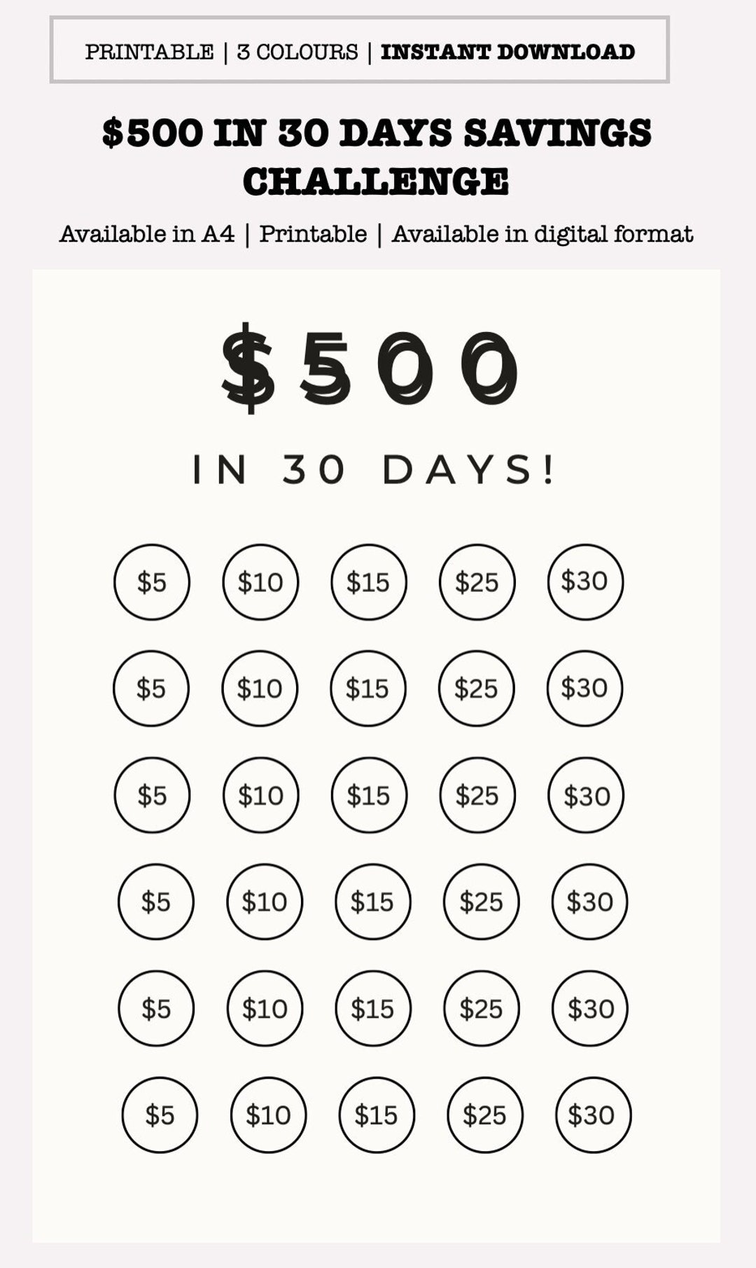 500 Money Saving Challenge | Save 500 in 30 Days | Printable 500 ...
