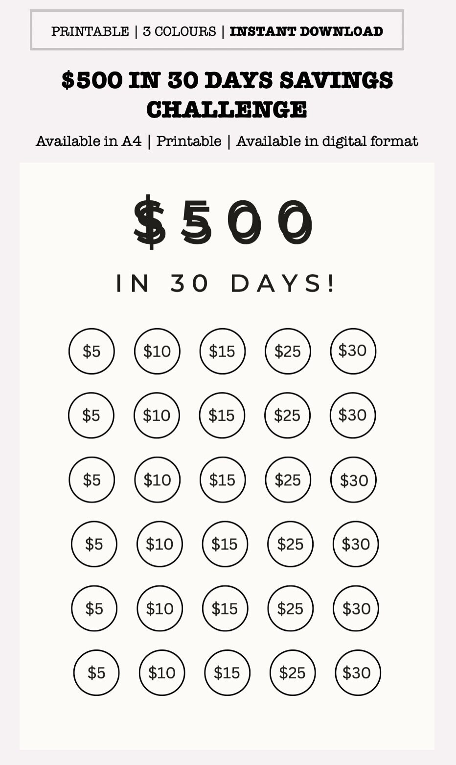 500 Money Saving Challenge | Save 500 in 30 Days | Printable 500 ...