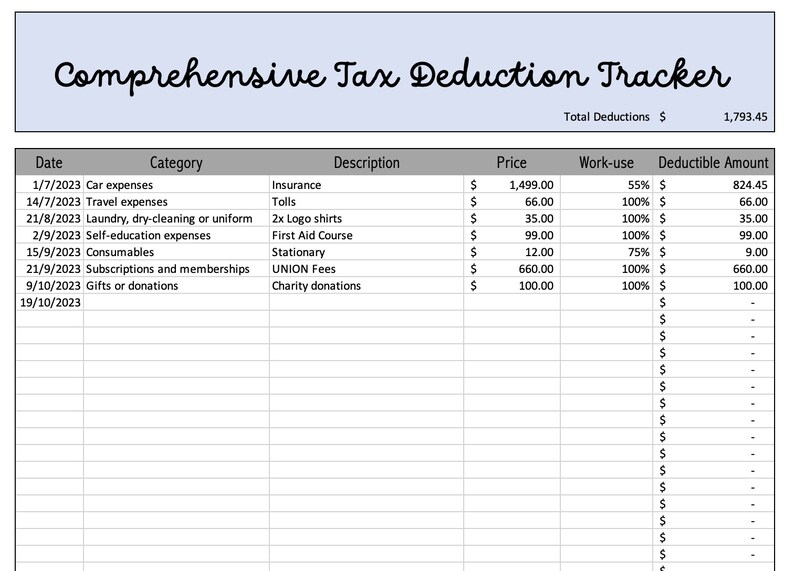 2024 Comprehensive Tax Deduction Tracker Tax Deduction Tracker With ...