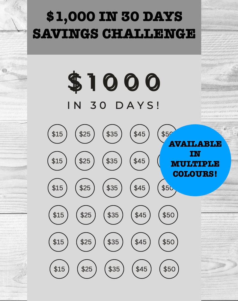 1,000 Money Saving Challenge | Save 1000 in 30 Days | Printable 1000 ...