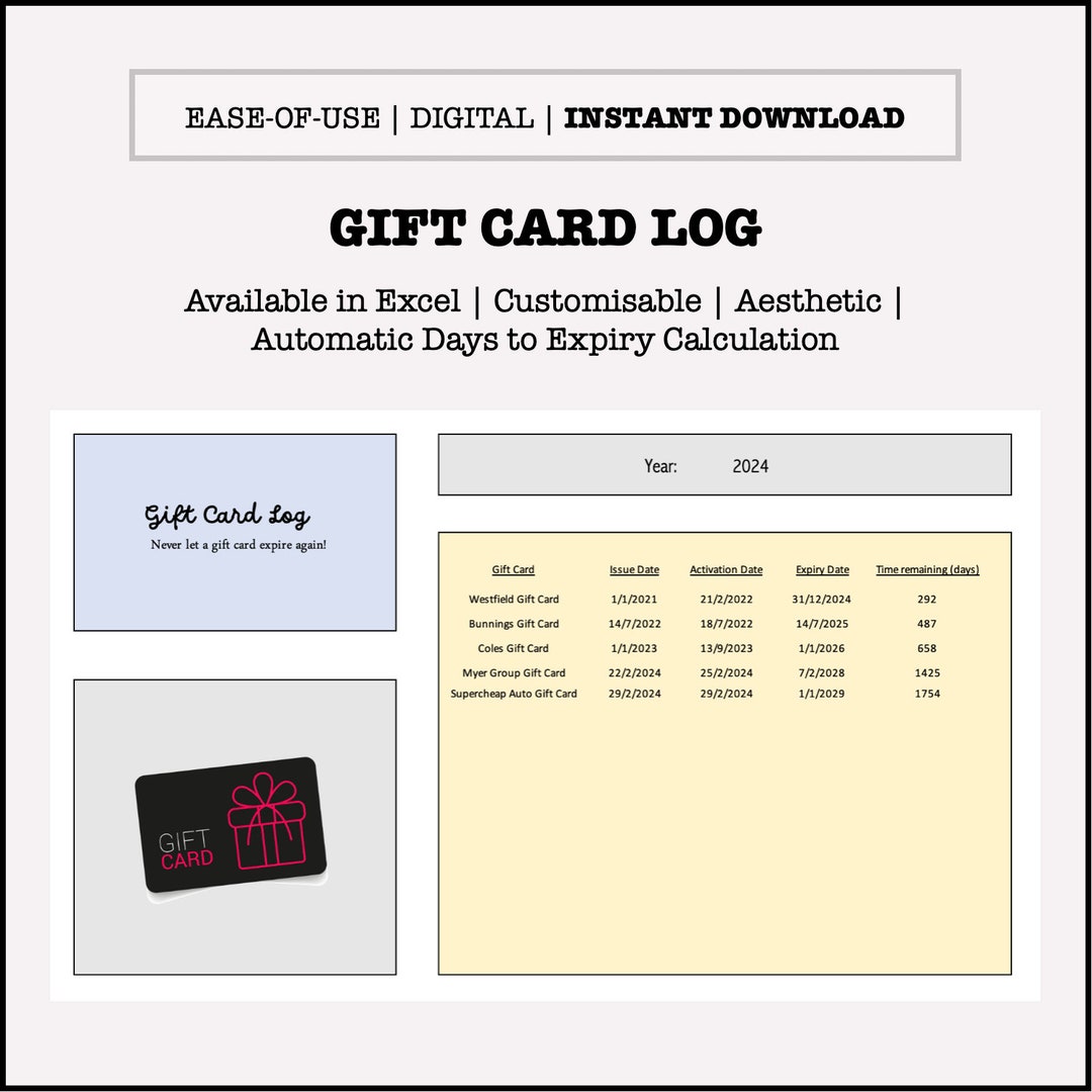 Gift Card Log Tracker Gift Card Expiry-date Tracker Gift Voucher Log ...