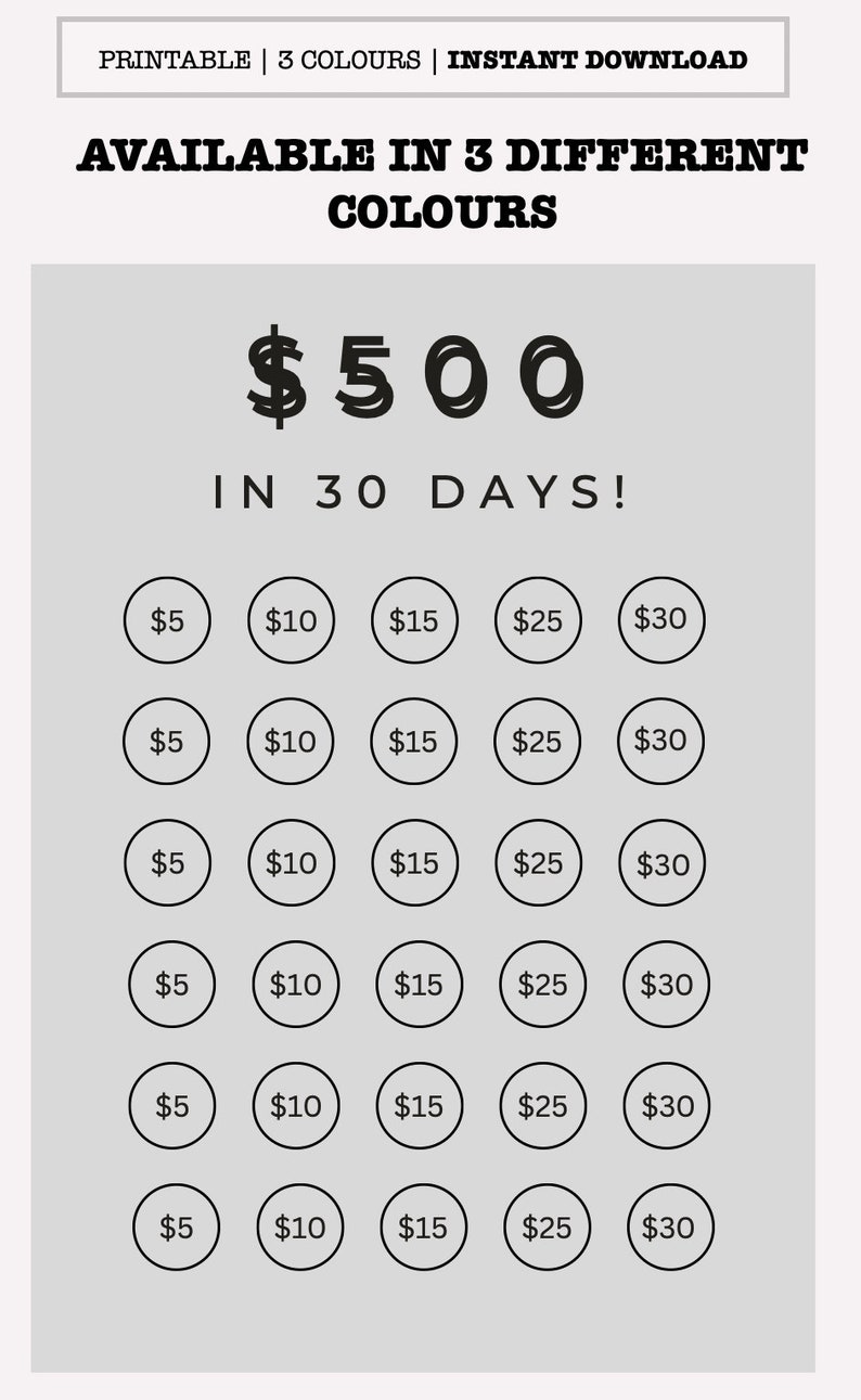 500 Money Saving Challenge | Save 500 in 30 Days | Printable 500 ...