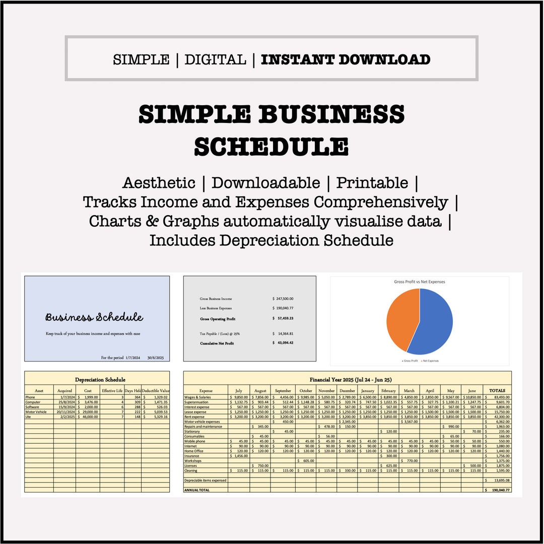 Simple Business Schedule Finance Tracker ABN Schedule Business ...
